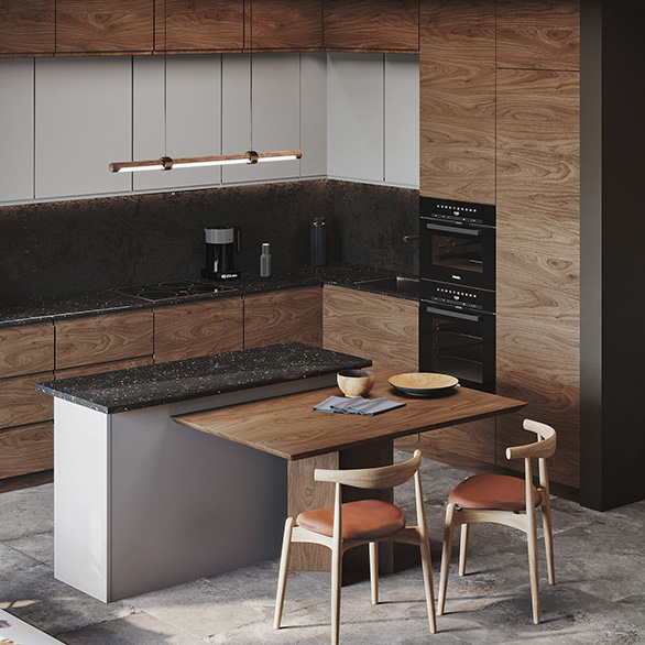 Modern Lacquered Slate Cabinets with Island - ALLURE