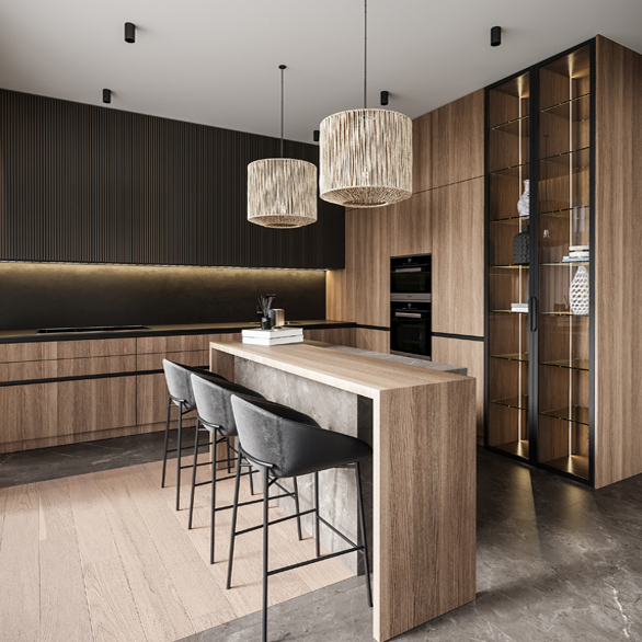 Modern Lacquered Slate Cabinets with Island - ALLURE
